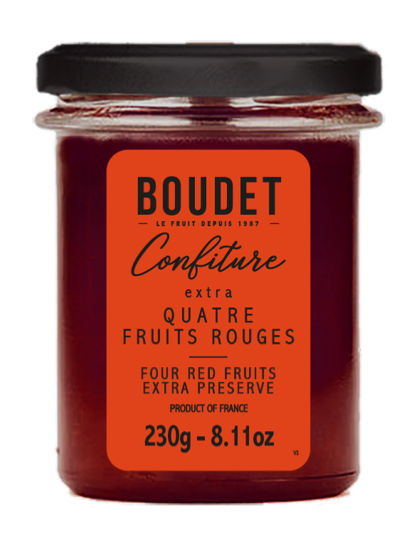Confiture Extra Quatre Fruits Rouges – Bocal 230 g